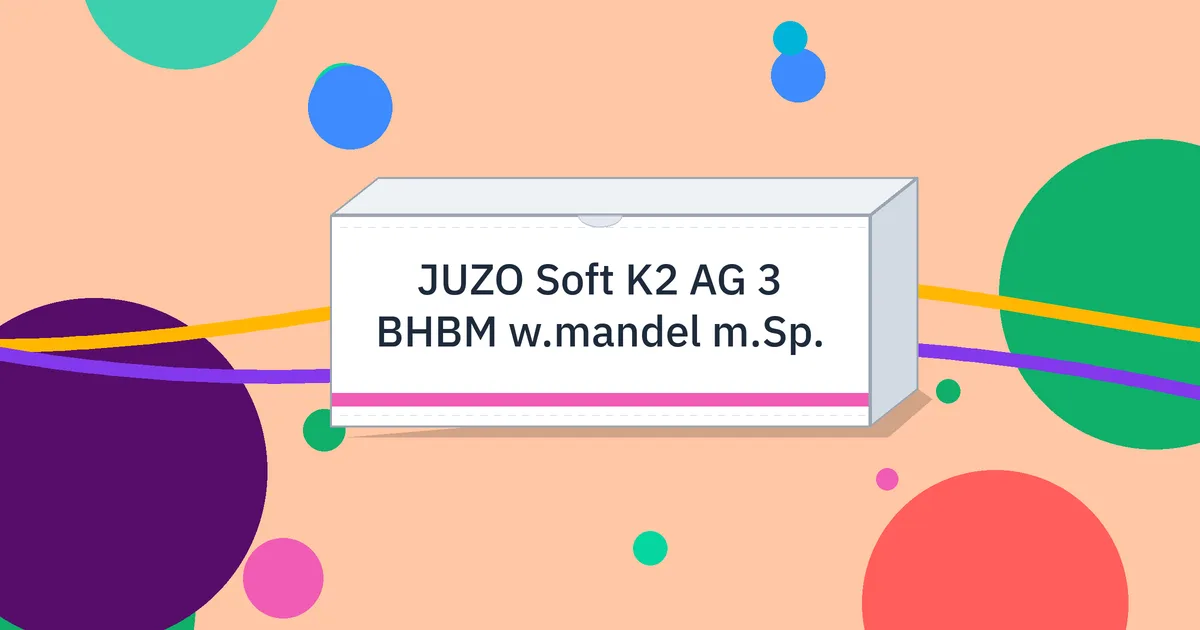Symbolbild: Packung mit der Aufschrift JUZO Soft K2 AG 3 BHBM w.mandel m.Sp. (PZN 14867056) – Verfügbarkeit und Bezug in Apotheken in Frankfurt am Main