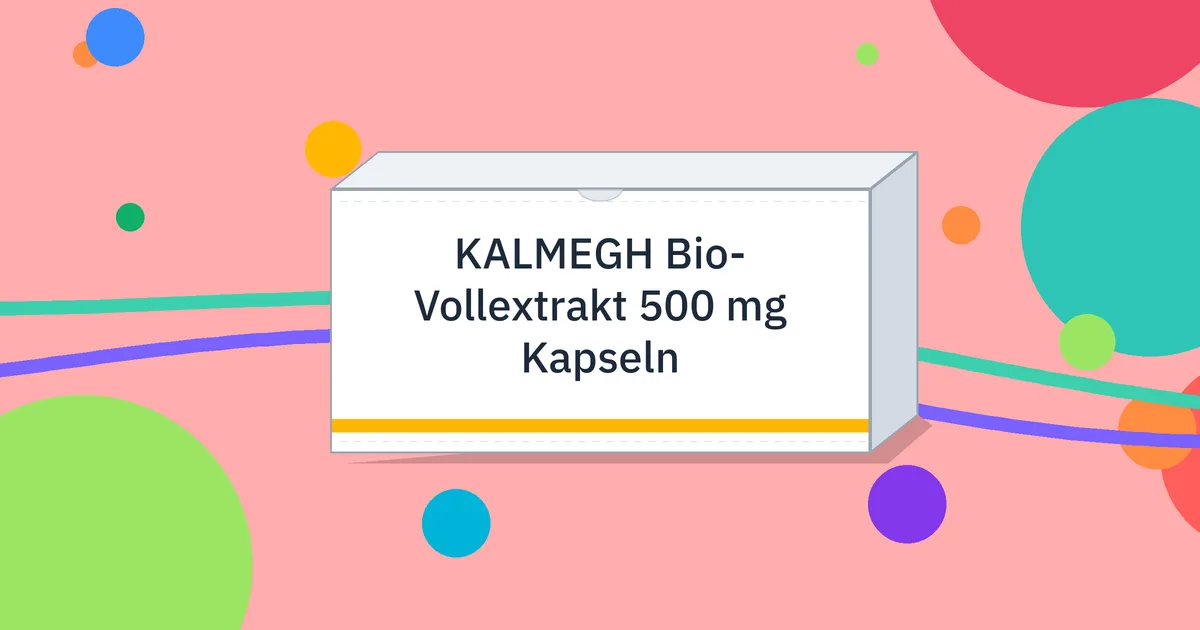 Symbolbild: Packung mit der Aufschrift KALMEGH Bio-Vollextrakt 500 mg Kapseln (PZN 15655971) – Verfügbarkeit und Bezug in Apotheken in Frankfurt am Main