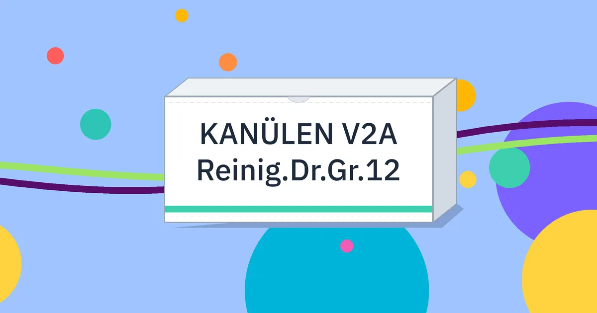 Symbolbild: Packung mit der Aufschrift KANÜLEN V2A Reinig.Dr.Gr.12 (PZN 01729631) – Verfügbarkeit und Bezug in Apotheken in Frankfurt am Main