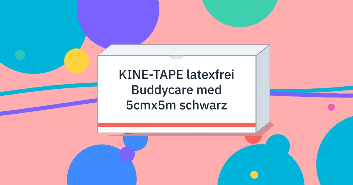 Symbolbild: Packung mit der Aufschrift KINE-TAPE latexfrei Buddycare med 5cmx5m schwarz (PZN 19169807) – Verfügbarkeit und Bezug in Apotheken in Frankfurt am Main