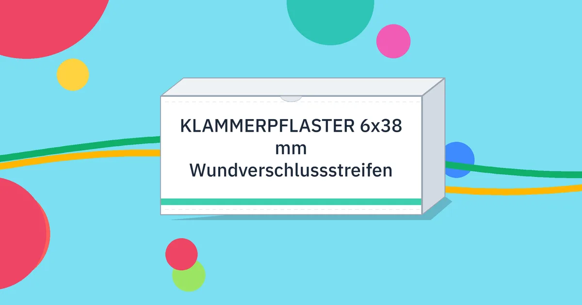 Symbolbild: Packung mit der Aufschrift KLAMMERPFLASTER 6x38 mm Wundverschlussstreifen (PZN 11607225) – Verfügbarkeit und Bezug in Apotheken in Frankfurt am Main