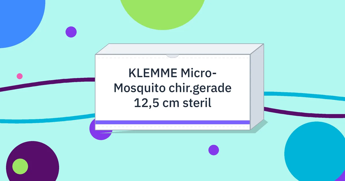 Symbolbild: Packung mit der Aufschrift KLEMME Micro-Mosquito chir.gerade 12,5 cm steril (PZN 17248098) – Verfügbarkeit und Bezug in Apotheken in Frankfurt am Main
