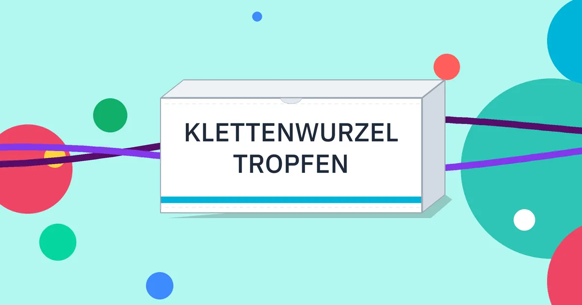 Symbolbild: Packung mit der Aufschrift KLETTENWURZEL TROPFEN (PZN 11866814) – Verfügbarkeit und Bezug in Apotheken in Frankfurt am Main