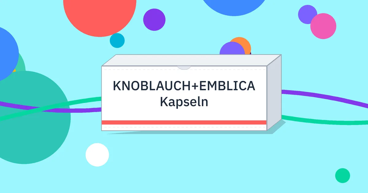 Symbolbild: Packung mit der Aufschrift KNOBLAUCH+EMBLICA Kapseln (PZN 09279506) – Verfügbarkeit und Bezug in Apotheken in Frankfurt am Main