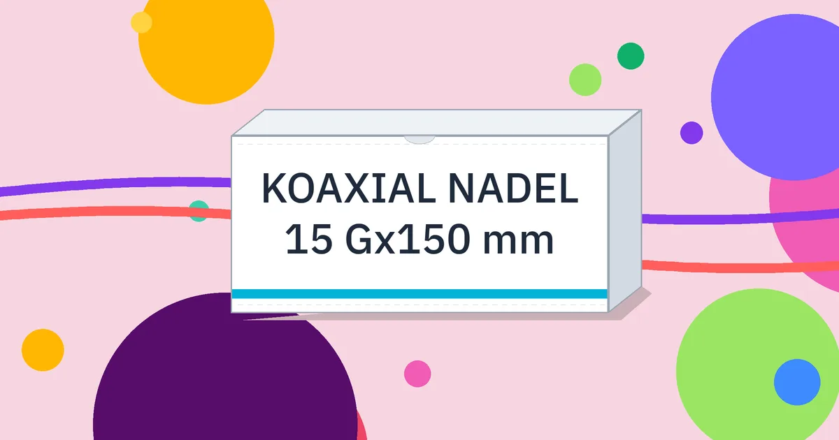 Symbolbild: Packung mit der Aufschrift KOAXIAL NADEL 15 Gx150 mm (PZN 19529571) – Verfügbarkeit und Bezug in Apotheken in Frankfurt am Main