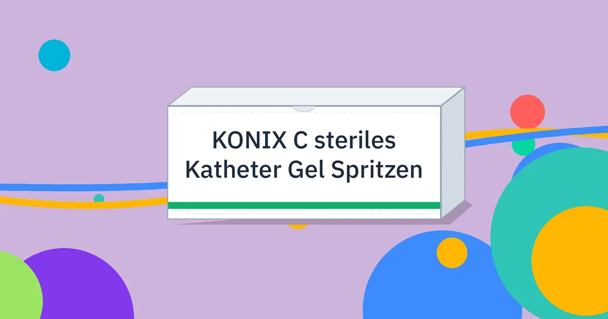 Symbolbild: Packung mit der Aufschrift KONIX C steriles Katheter Gel Spritzen (PZN 19728508) – Verfügbarkeit und Bezug in Apotheken in Frankfurt am Main