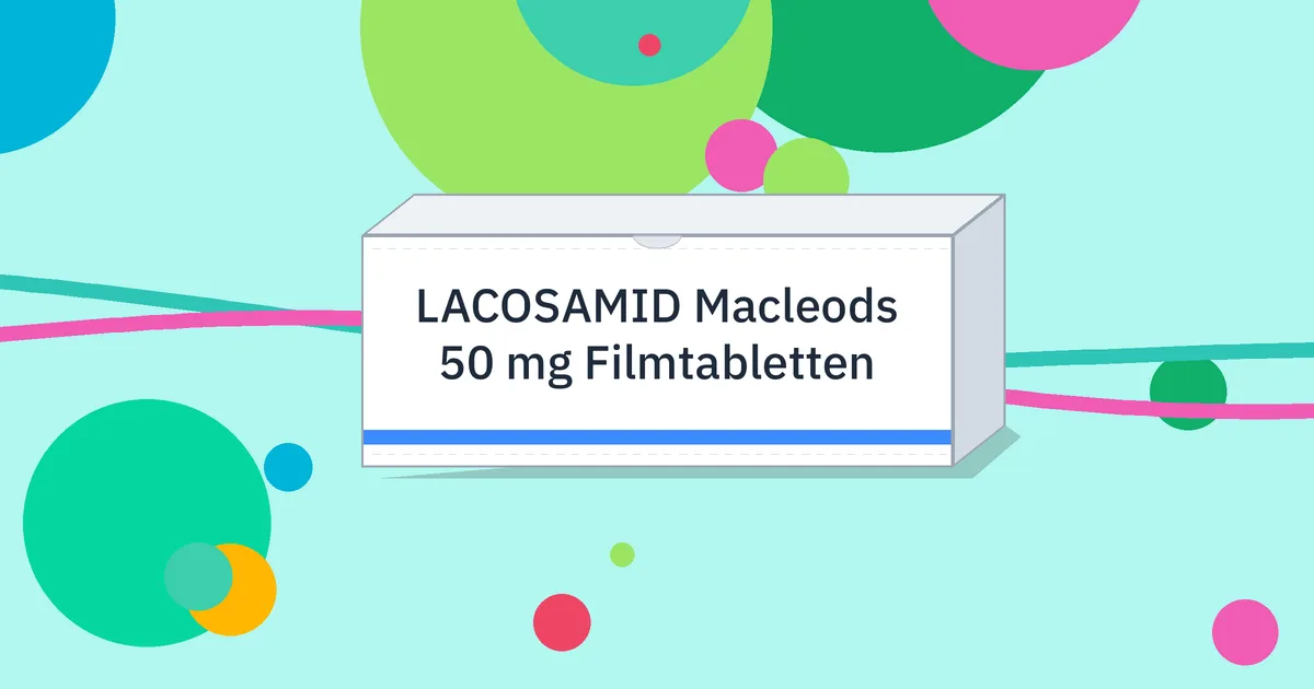 Symbolbild: Packung mit der Aufschrift LACOSAMID Macleods 50 mg Filmtabletten (PZN 18439127) – Verfügbarkeit und Bezug in Apotheken in Frankfurt am Main