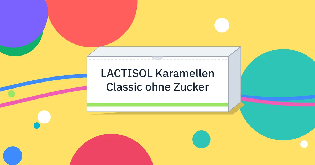 Symbolbild: Packung mit der Aufschrift LACTISOL Karamellen Classic ohne Zucker (PZN 12485623) – Verfügbarkeit und Bezug in Apotheken in Frankfurt am Main