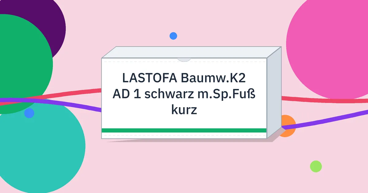 Symbolbild: Packung mit der Aufschrift LASTOFA Baumw.K2 AD 1 schwarz m.Sp.Fuß kurz (PZN 01944097) – Verfügbarkeit und Bezug in Apotheken in Frankfurt am Main