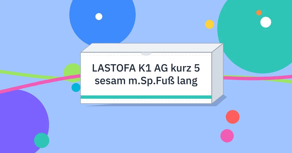 Symbolbild: Packung mit der Aufschrift LASTOFA K1 AG kurz 5 sesam m.Sp.Fuß lang (PZN 13793551) – Verfügbarkeit und Bezug in Apotheken in Frankfurt am Main