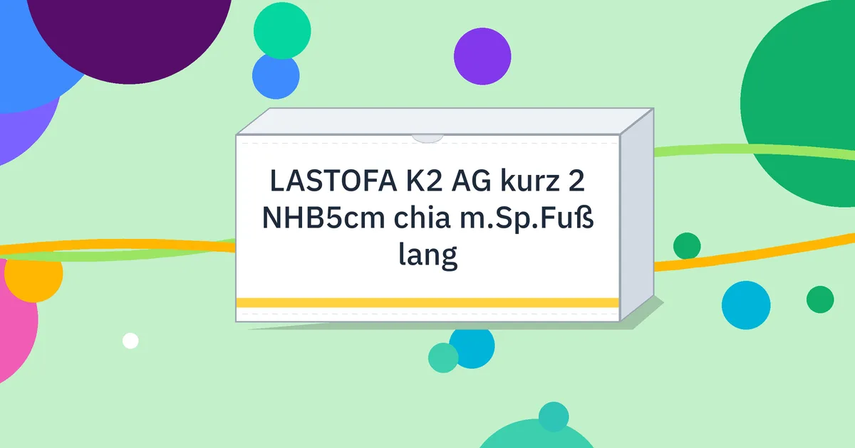 Symbolbild: Packung mit der Aufschrift LASTOFA K2 AG kurz 2 NHB5cm chia m.Sp.Fuß lang (PZN 13802801) – Verfügbarkeit und Bezug in Apotheken in Frankfurt am Main