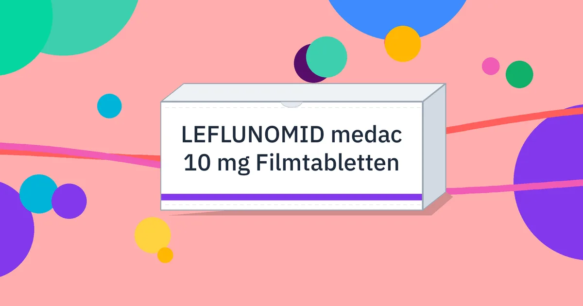 Symbolbild: Packung mit der Aufschrift LEFLUNOMID medac 10 mg Filmtabletten (PZN 06498490) – Verfügbarkeit und Bezug in Apotheken in Frankfurt am Main