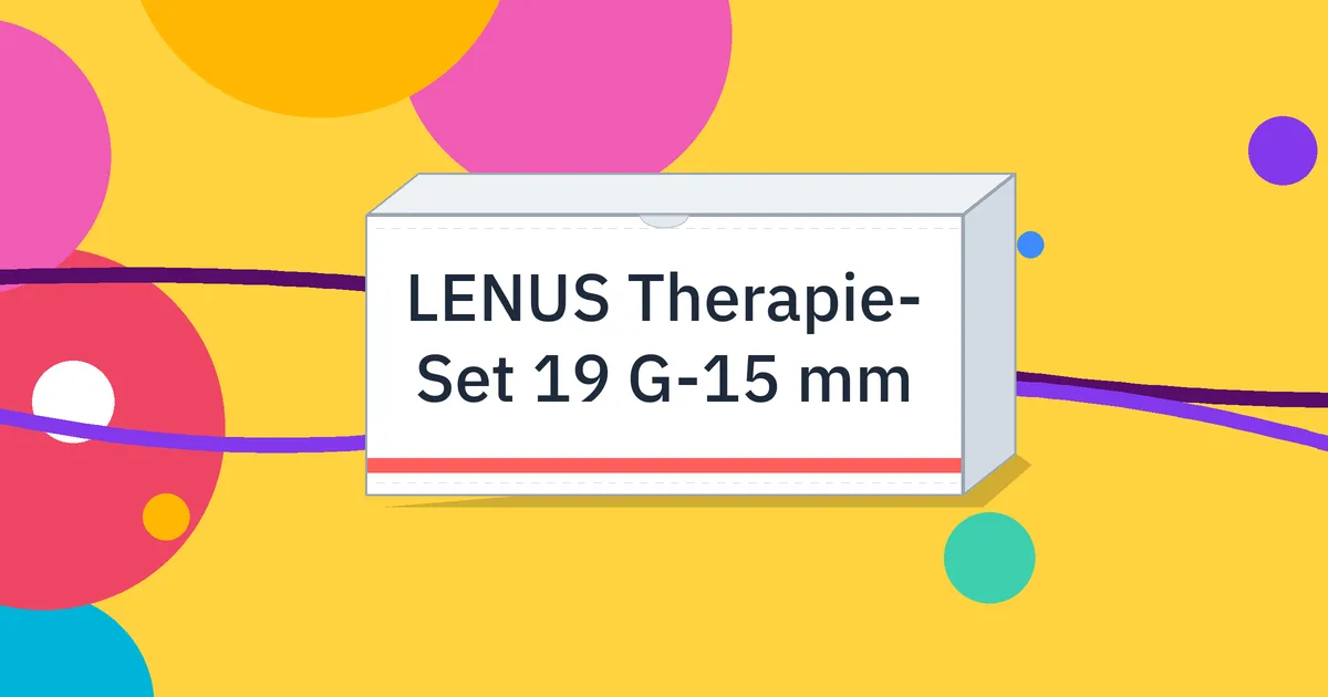 Symbolbild: Packung mit der Aufschrift LENUS Therapie-Set 19 G-15 mm (PZN 20601612) – Verfügbarkeit und Bezug in Apotheken in Frankfurt am Main