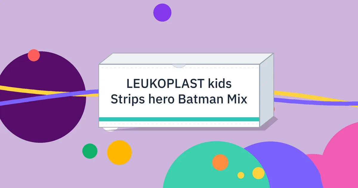 Symbolbild: Packung mit der Aufschrift LEUKOPLAST kids Strips hero Batman Mix (PZN 16537564) – Verfügbarkeit und Bezug in Apotheken in Frankfurt am Main