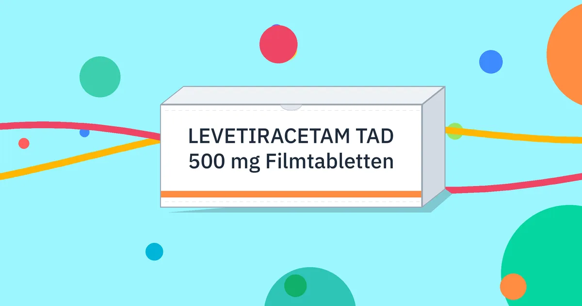 Symbolbild: Packung mit der Aufschrift LEVETIRACETAM TAD 500 mg Filmtabletten (PZN 08794324) – Verfügbarkeit und Bezug in Apotheken in Frankfurt am Main