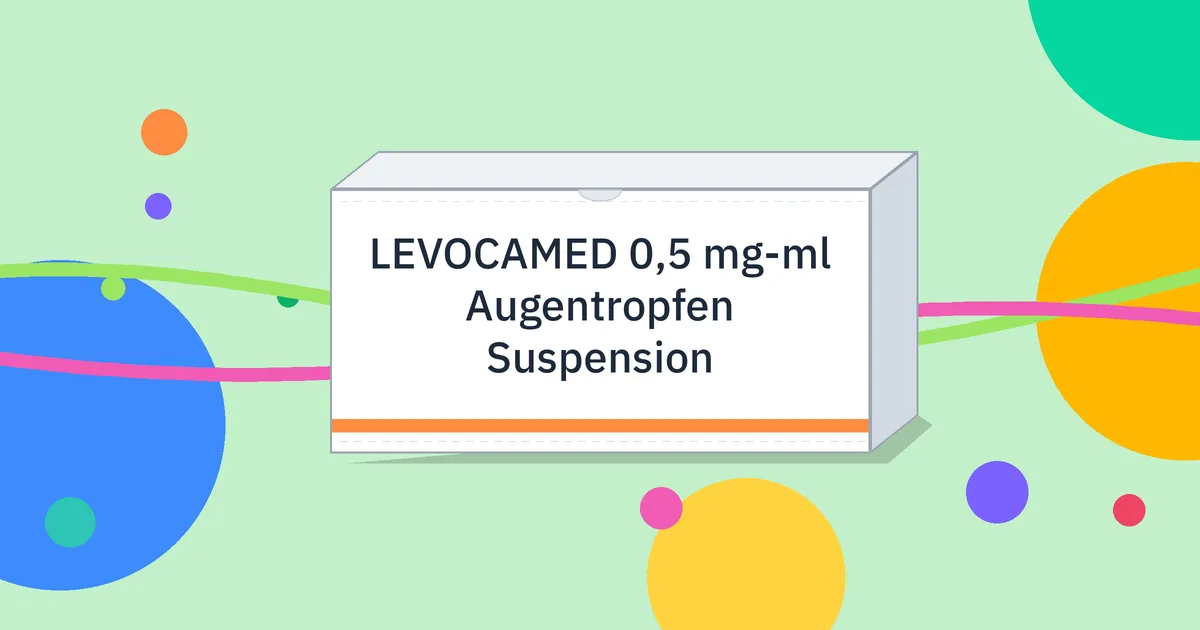 Symbolbild: Packung mit der Aufschrift LEVOCAMED 0,5 mg-ml Augentropfen Suspension (PZN 15624812) – Verfügbarkeit und Bezug in Apotheken in Frankfurt am Main