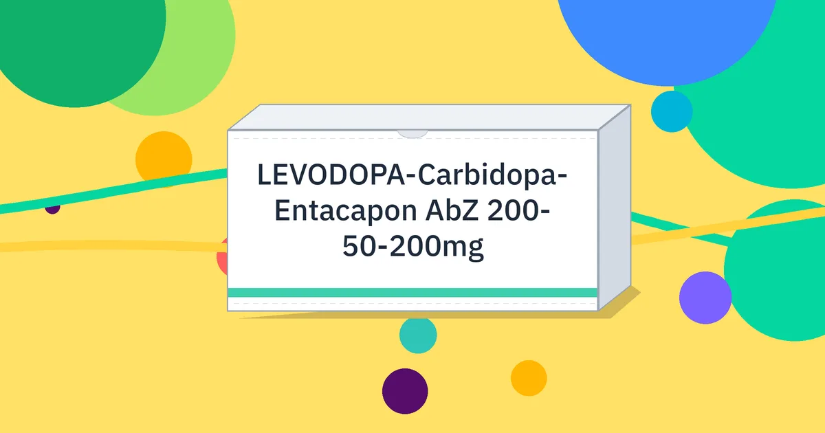 Symbolbild: Packung mit der Aufschrift LEVODOPA-Carbidopa-Entacapon AbZ 200-50-200mg (PZN 10712888) – Verfügbarkeit und Bezug in Apotheken in Frankfurt am Main