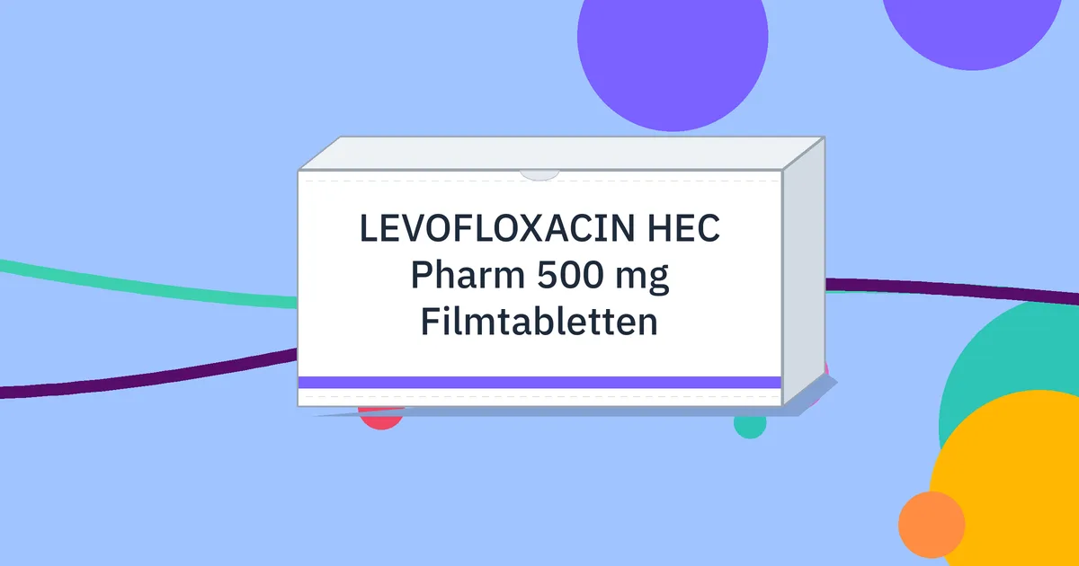 Symbolbild: Packung mit der Aufschrift LEVOFLOXACIN HEC Pharm 500 mg Filmtabletten (PZN 15781724) – Verfügbarkeit und Bezug in Apotheken in Frankfurt am Main