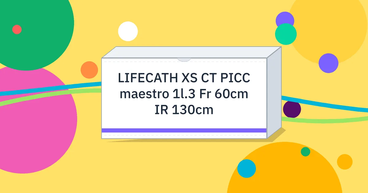 Symbolbild: Packung mit der Aufschrift LIFECATH XS CT PICC maestro 1l.3 Fr 60cm IR 130cm (PZN 19128004) – Verfügbarkeit und Bezug in Apotheken in Frankfurt am Main