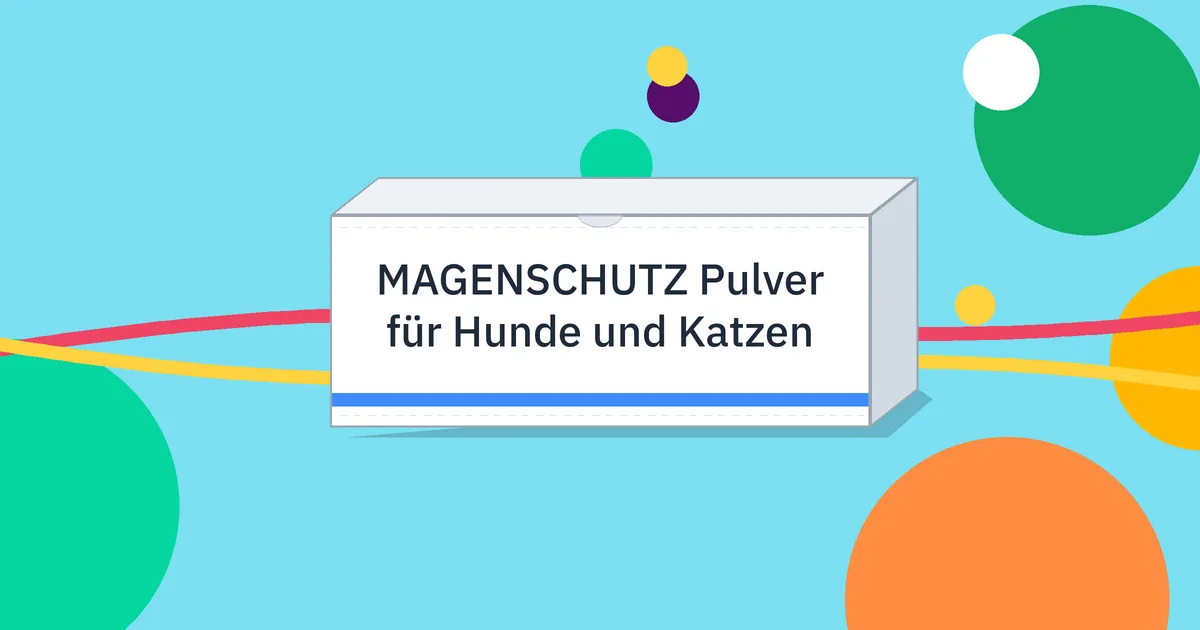 Symbolbild: Packung mit der Aufschrift MAGENSCHUTZ Pulver für Hunde und Katzen (PZN 17997842) – Verfügbarkeit und Bezug in Apotheken in Frankfurt am Main