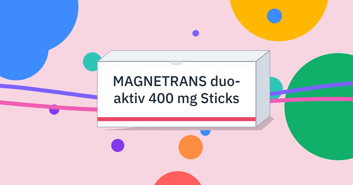 Symbolbild: Packung mit der Aufschrift MAGNETRANS duo-aktiv 400 mg Sticks (PZN 14367589) – Verfügbarkeit und Bezug in Apotheken in Frankfurt am Main