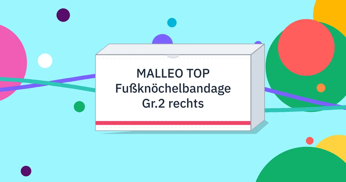 Symbolbild: Packung mit der Aufschrift MALLEO TOP Fußknöchelbandage Gr.2 rechts (PZN 05046248) – Verfügbarkeit und Bezug in Apotheken in Frankfurt am Main