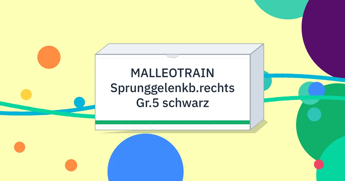 Symbolbild: Packung mit der Aufschrift MALLEOTRAIN Sprunggelenkb.rechts Gr.5 schwarz (PZN 07551370) – Verfügbarkeit und Bezug in Apotheken in Frankfurt am Main