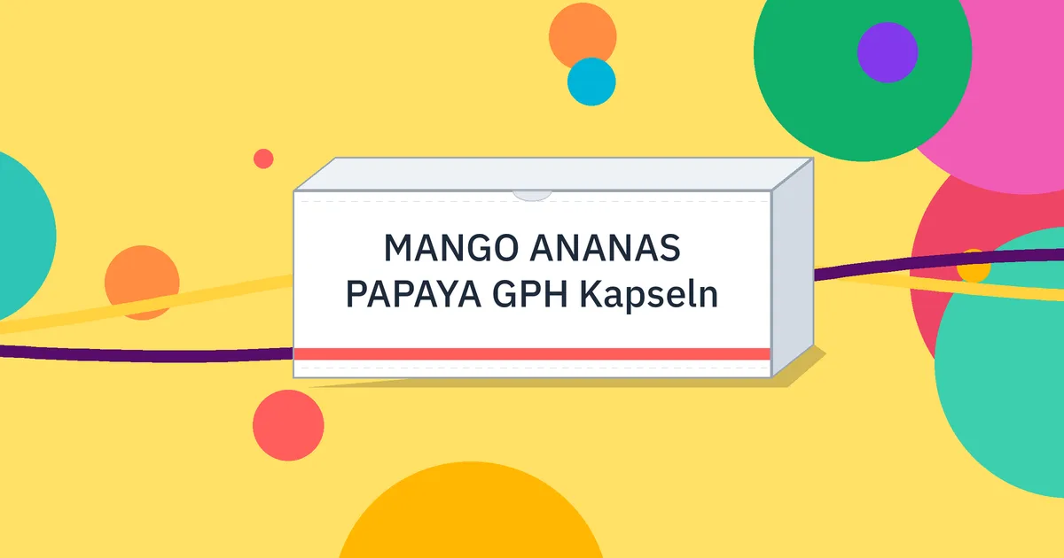 Symbolbild: Packung mit der Aufschrift MANGO ANANAS PAPAYA GPH Kapseln (PZN 03444861) – Verfügbarkeit und Bezug in Apotheken in Frankfurt am Main