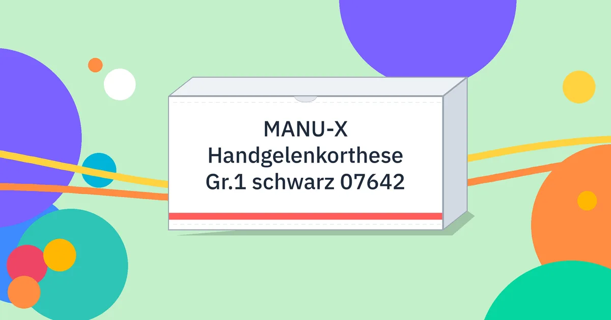 Symbolbild: Packung mit der Aufschrift MANU-X Handgelenkorthese Gr.1 schwarz 07642 (PZN 04999064) – Verfügbarkeit und Bezug in Apotheken in Frankfurt am Main