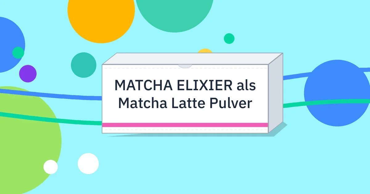 Symbolbild: Packung mit der Aufschrift MATCHA ELIXIER als Matcha Latte Pulver (PZN 19962782) – Verfügbarkeit und Bezug in Apotheken in Frankfurt am Main