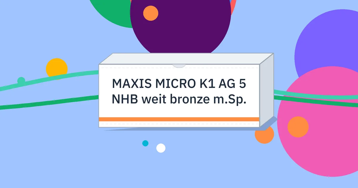 Symbolbild: Packung mit der Aufschrift MAXIS MICRO K1 AG 5 NHB weit bronze m.Sp. (PZN 17672583) – Verfügbarkeit und Bezug in Apotheken in Frankfurt am Main