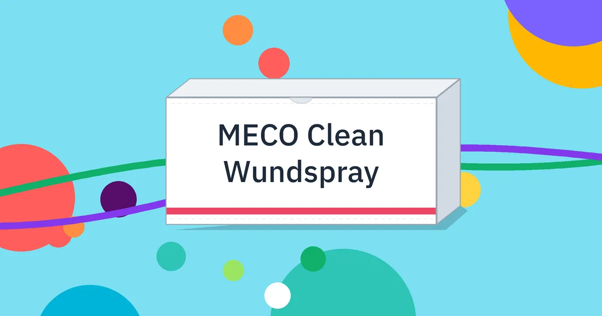 Symbolbild: Packung mit der Aufschrift MECO Clean Wundspray (PZN 19768726) – Verfügbarkeit und Bezug in Apotheken in Frankfurt am Main