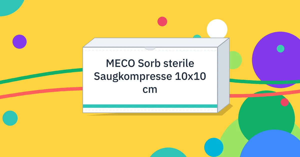 Symbolbild: Packung mit der Aufschrift MECO Sorb sterile Saugkompresse 10x10 cm (PZN 20090732) – Verfügbarkeit und Bezug in Apotheken in Frankfurt am Main