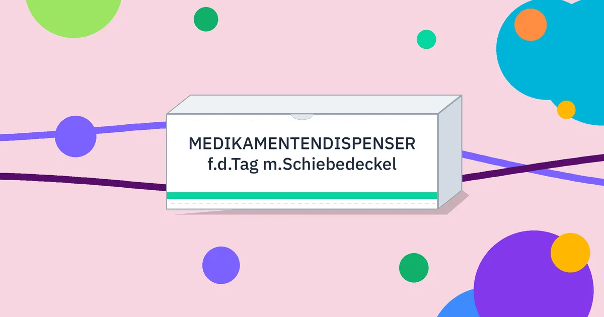 Symbolbild: Packung mit der Aufschrift MEDIKAMENTENDISPENSER f.d.Tag m.Schiebedeckel (PZN 00606731) – Verfügbarkeit und Bezug in Apotheken in Frankfurt am Main