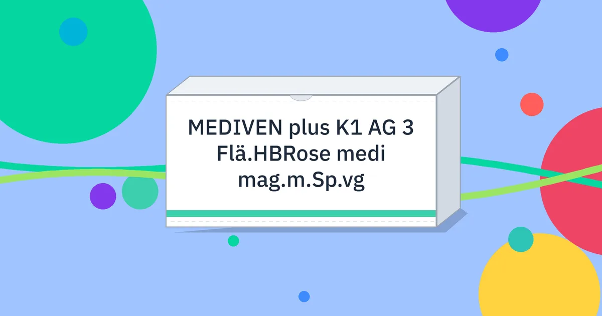 Symbolbild: Packung mit der Aufschrift MEDIVEN plus K1 AG 3 Flä.HBRose medi mag.m.Sp.vg (PZN 15912209) – Verfügbarkeit und Bezug in Apotheken in Frankfurt am Main