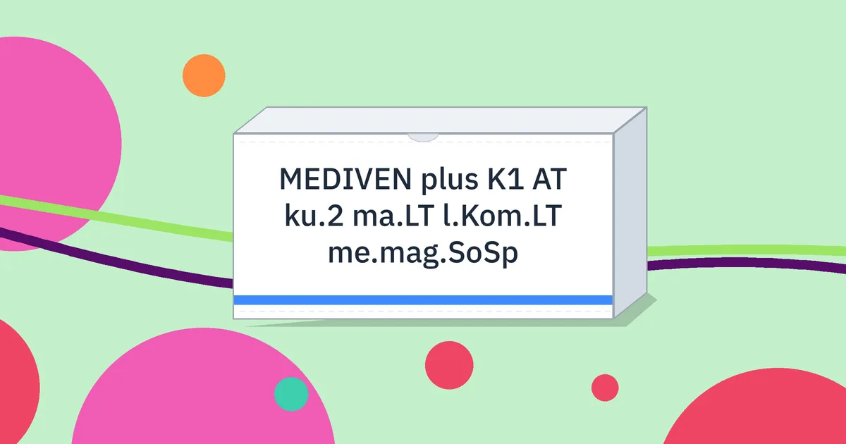 Symbolbild: Packung mit der Aufschrift MEDIVEN plus K1 AT ku.2 ma.LT l.Kom.LT me.mag.SoSp (PZN 15072235) – Verfügbarkeit und Bezug in Apotheken in Frankfurt am Main