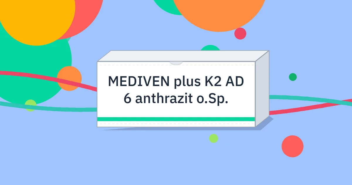 Symbolbild: Packung mit der Aufschrift MEDIVEN plus K2 AD 6 anthrazit o.Sp. (PZN 15092611) – Verfügbarkeit und Bezug in Apotheken in Frankfurt am Main