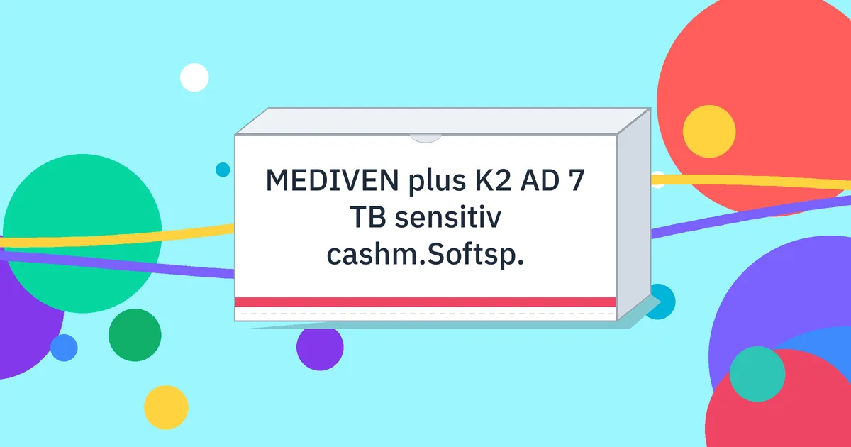 Symbolbild: Packung mit der Aufschrift MEDIVEN plus K2 AD 7 TB sensitiv cashm.Softsp. (PZN 15104917) – Verfügbarkeit und Bezug in Apotheken in Frankfurt am Main
