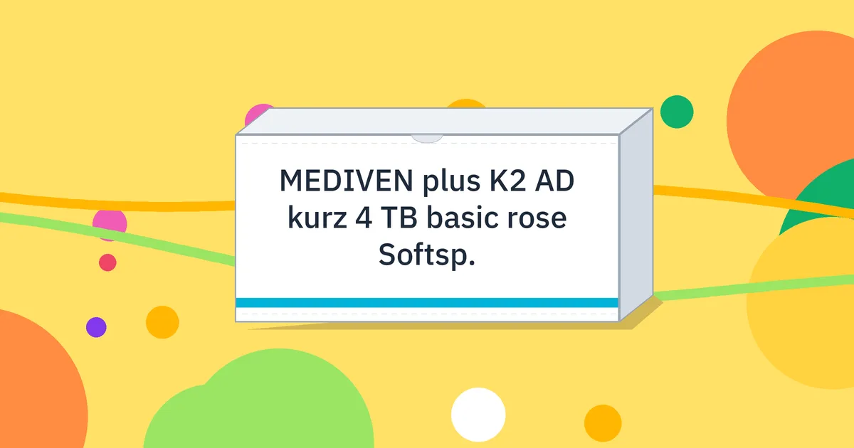 Symbolbild: Packung mit der Aufschrift MEDIVEN plus K2 AD kurz 4 TB basic rose Softsp. (PZN 15098482) – Verfügbarkeit und Bezug in Apotheken in Frankfurt am Main