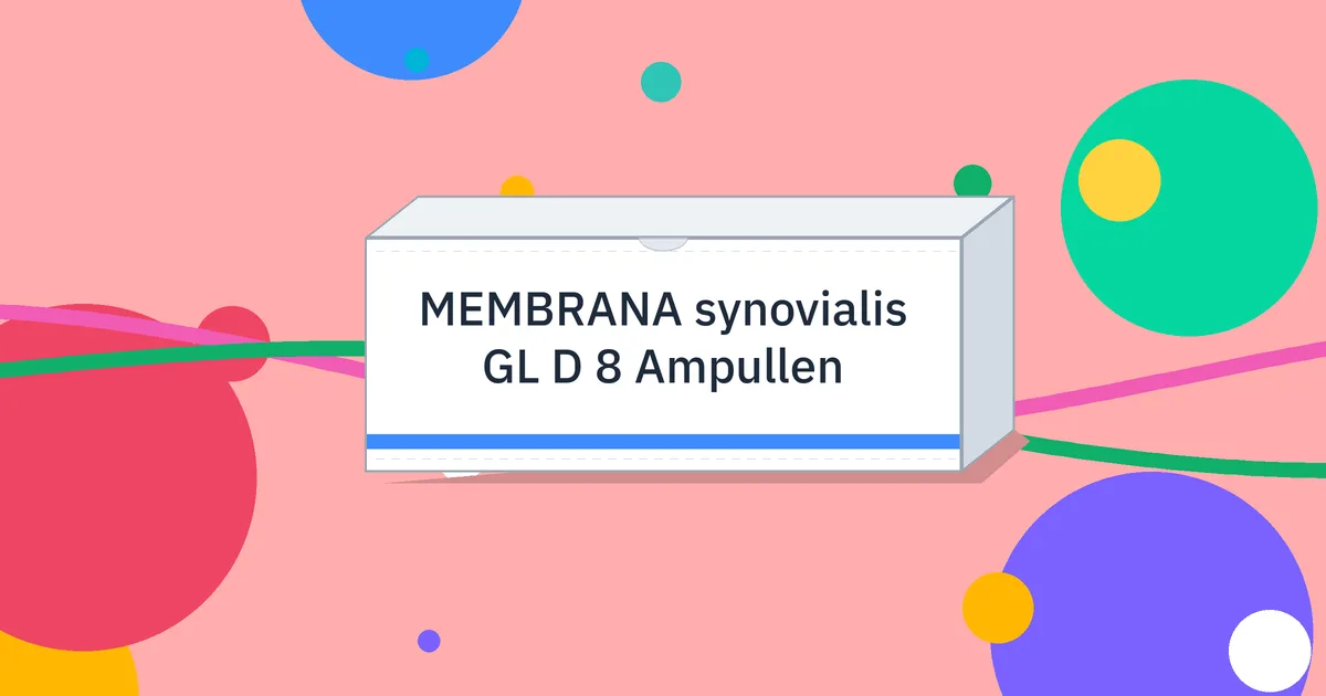 Symbolbild: Packung mit der Aufschrift MEMBRANA synovialis GL D 8 Ampullen (PZN 03356074) – Verfügbarkeit und Bezug in Apotheken in Frankfurt am Main