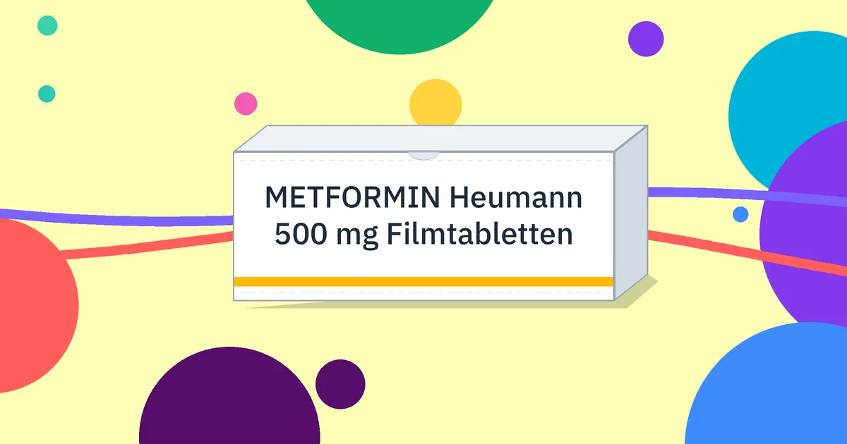 Symbolbild: Packung mit der Aufschrift METFORMIN Heumann 500 mg Filmtabletten (PZN 18400792) – Verfügbarkeit und Bezug in Apotheken in Frankfurt am Main