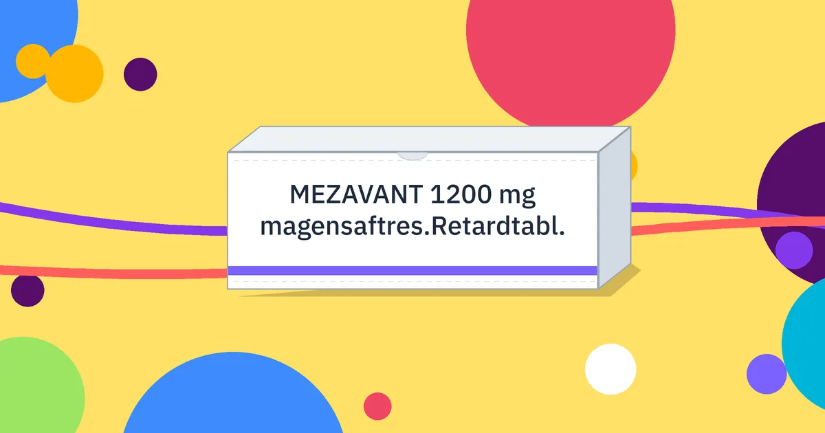 Symbolbild: Packung mit der Aufschrift MEZAVANT 1200 mg magensaftres.Retardtabl. (PZN 16917723) – Verfügbarkeit und Bezug in Apotheken in Frankfurt am Main