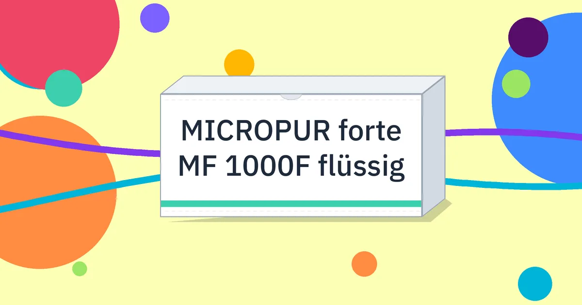Symbolbild: Packung mit der Aufschrift MICROPUR forte MF 1000F flüssig (PZN 04236099) – Verfügbarkeit und Bezug in Apotheken in Frankfurt am Main