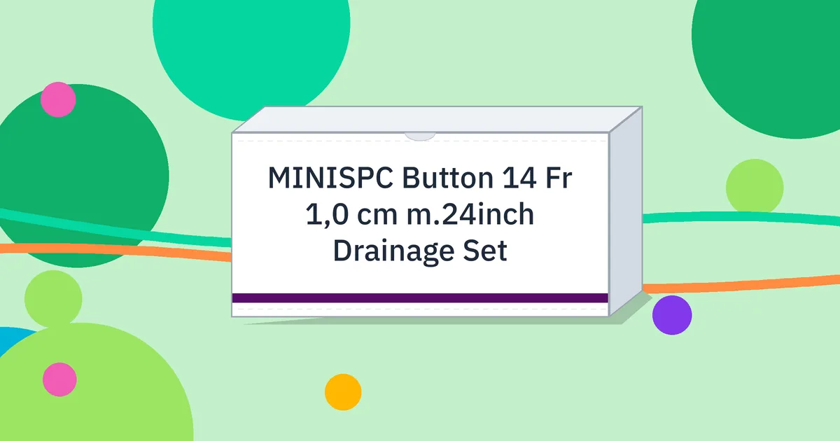 Symbolbild: Packung mit der Aufschrift MINISPC Button 14 Fr 1,0 cm m.24inch Drainage Set (PZN 20821667) – Verfügbarkeit und Bezug in Apotheken in Frankfurt am Main