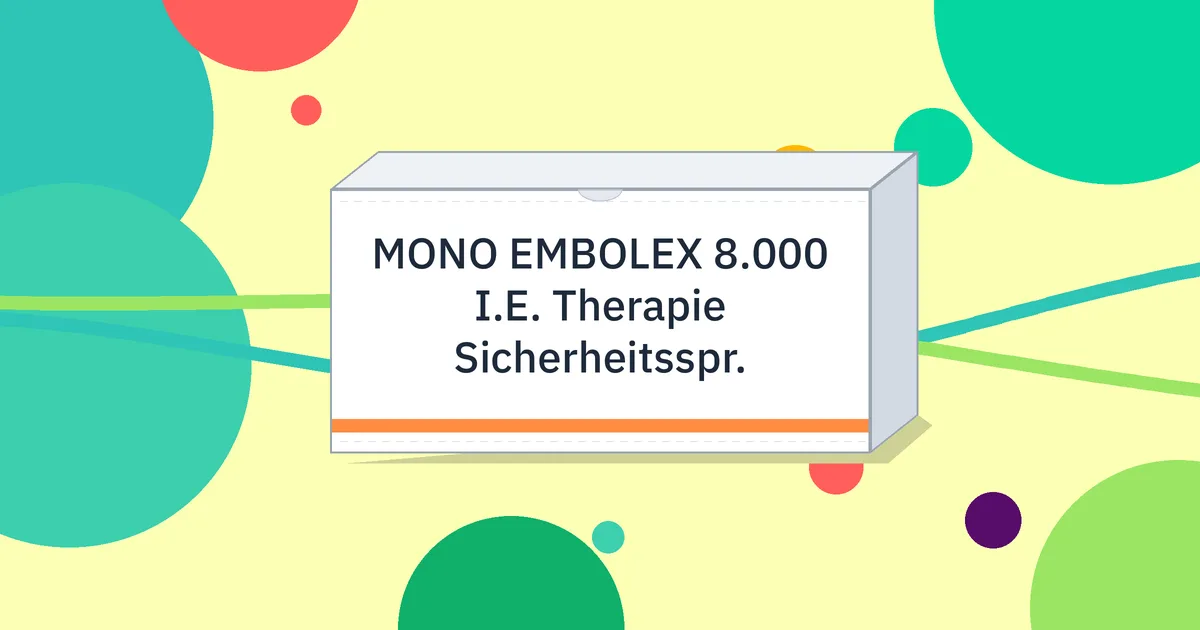 Symbolbild: Packung mit der Aufschrift MONO EMBOLEX 8.000 I.E. Therapie Sicherheitsspr. (PZN 01454507) – Verfügbarkeit und Bezug in Apotheken in Frankfurt am Main