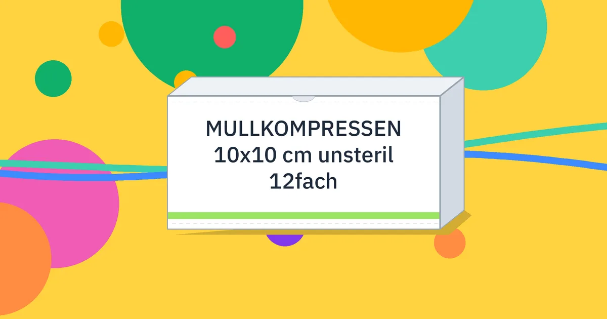 Symbolbild: Packung mit der Aufschrift MULLKOMPRESSEN 10x10 cm unsteril 12fach (PZN 09075933) – Verfügbarkeit und Bezug in Apotheken in Frankfurt am Main