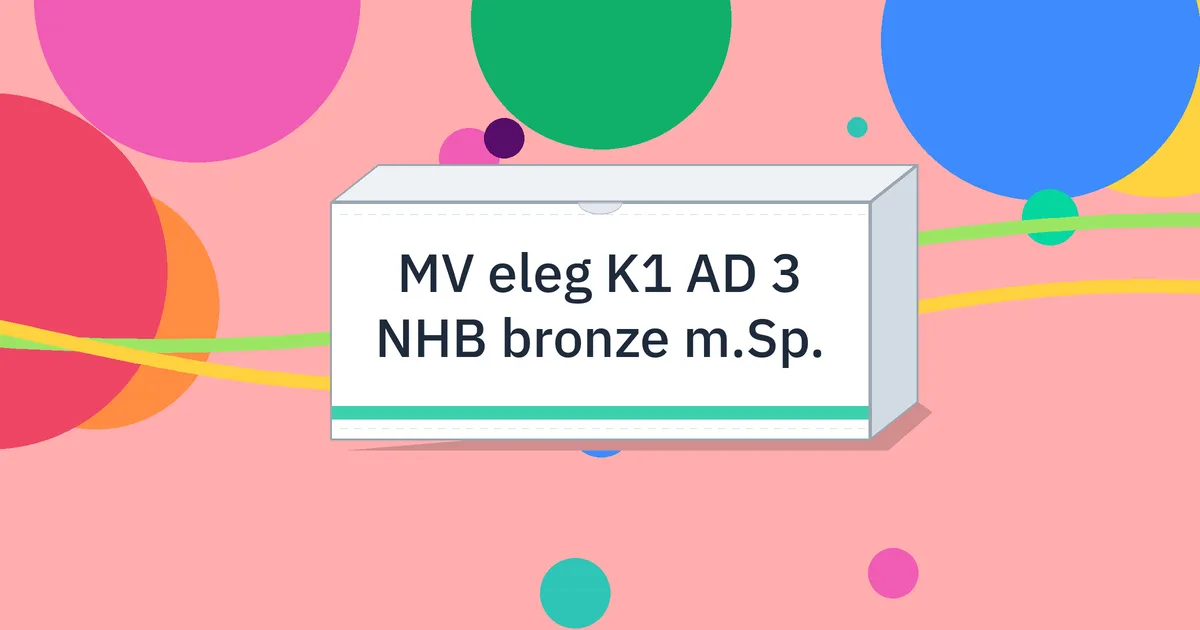Symbolbild: Packung mit der Aufschrift MV eleg K1 AD 3 NHB bronze m.Sp. (PZN 15674939) – Verfügbarkeit und Bezug in Apotheken in Frankfurt am Main