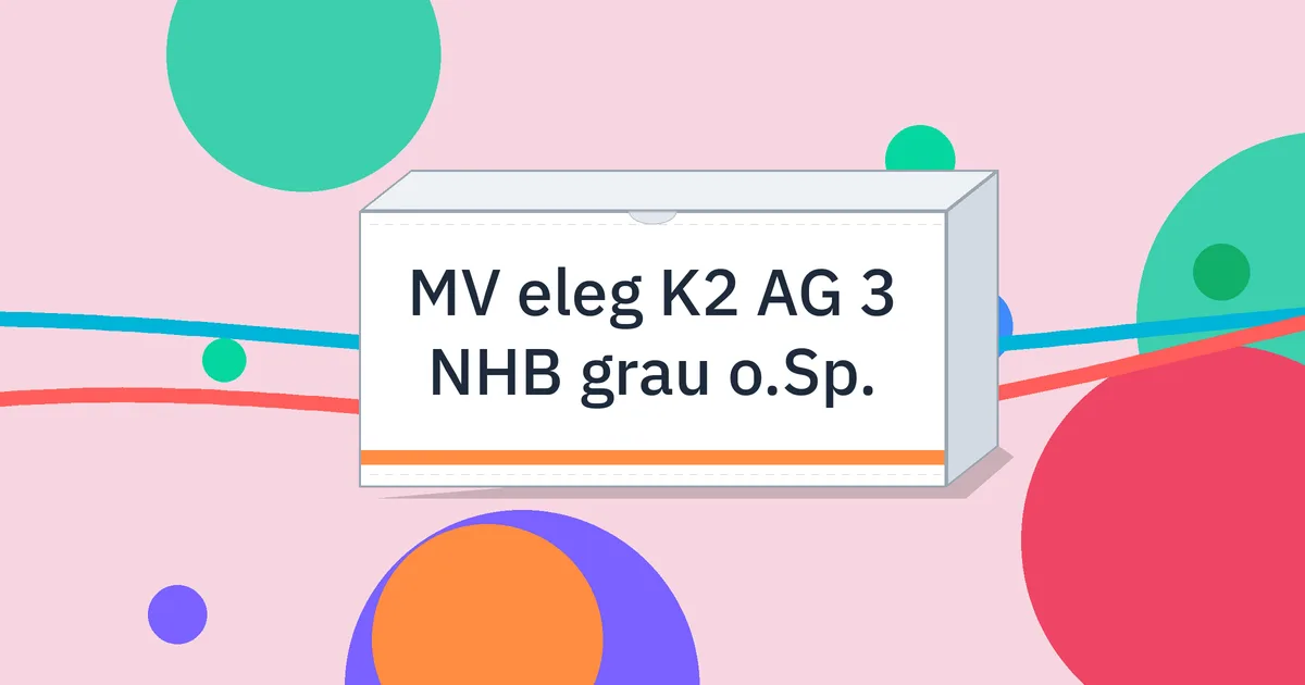 Symbolbild: Packung mit der Aufschrift MV eleg K2 AG 3 NHB grau o.Sp. (PZN 18928777) – Verfügbarkeit und Bezug in Apotheken in Frankfurt am Main