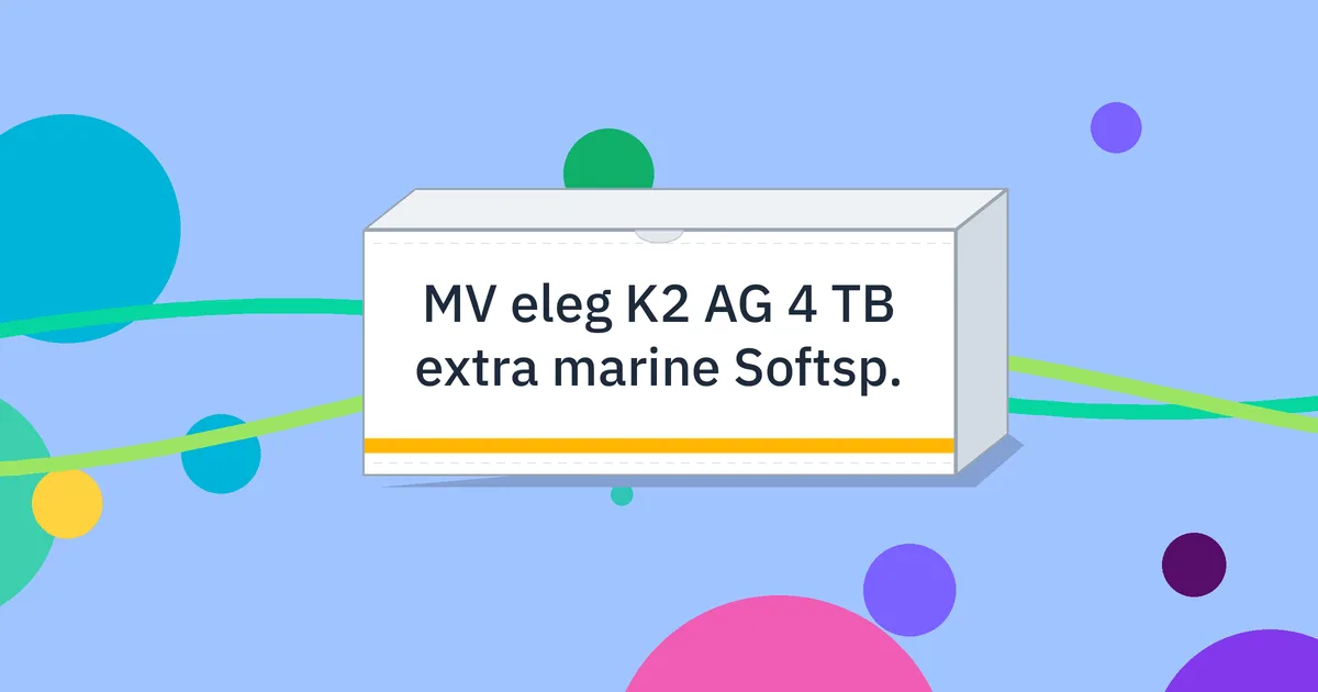 Symbolbild: Packung mit der Aufschrift MV eleg K2 AG 4 TB extra marine Softsp. (PZN 14610682) – Verfügbarkeit und Bezug in Apotheken in Frankfurt am Main