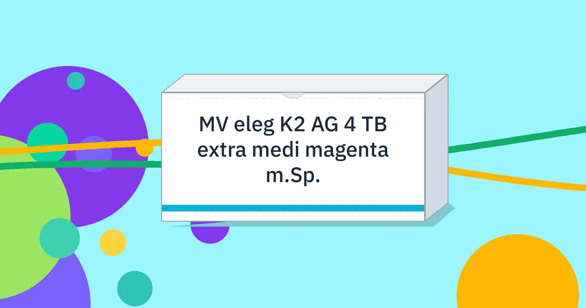 Symbolbild: Packung mit der Aufschrift MV eleg K2 AG 4 TB extra medi magenta m.Sp. (PZN 14640387) – Verfügbarkeit und Bezug in Apotheken in Frankfurt am Main
